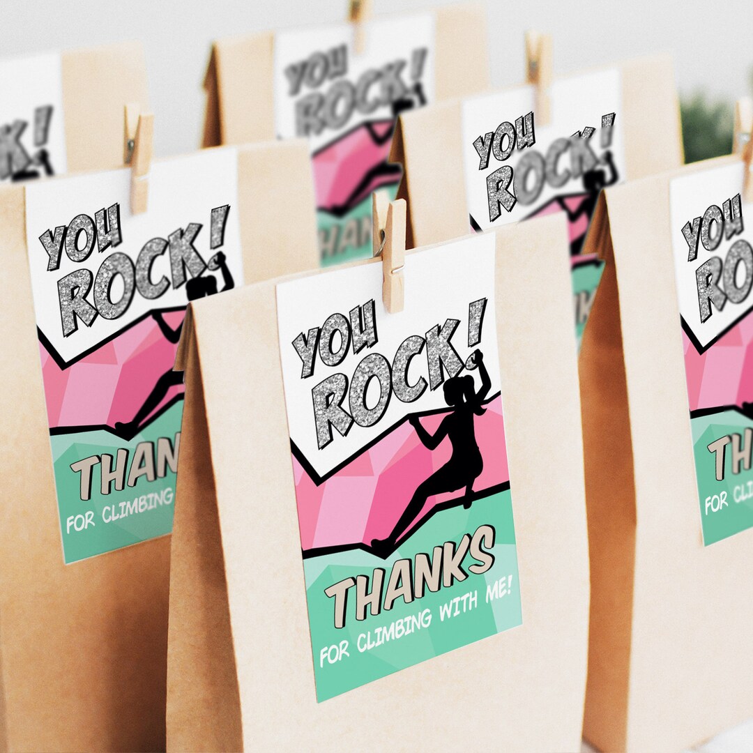 Climbing Birthday Thank You Tag Indoor Climb Favor Tags Girl You Rock ...