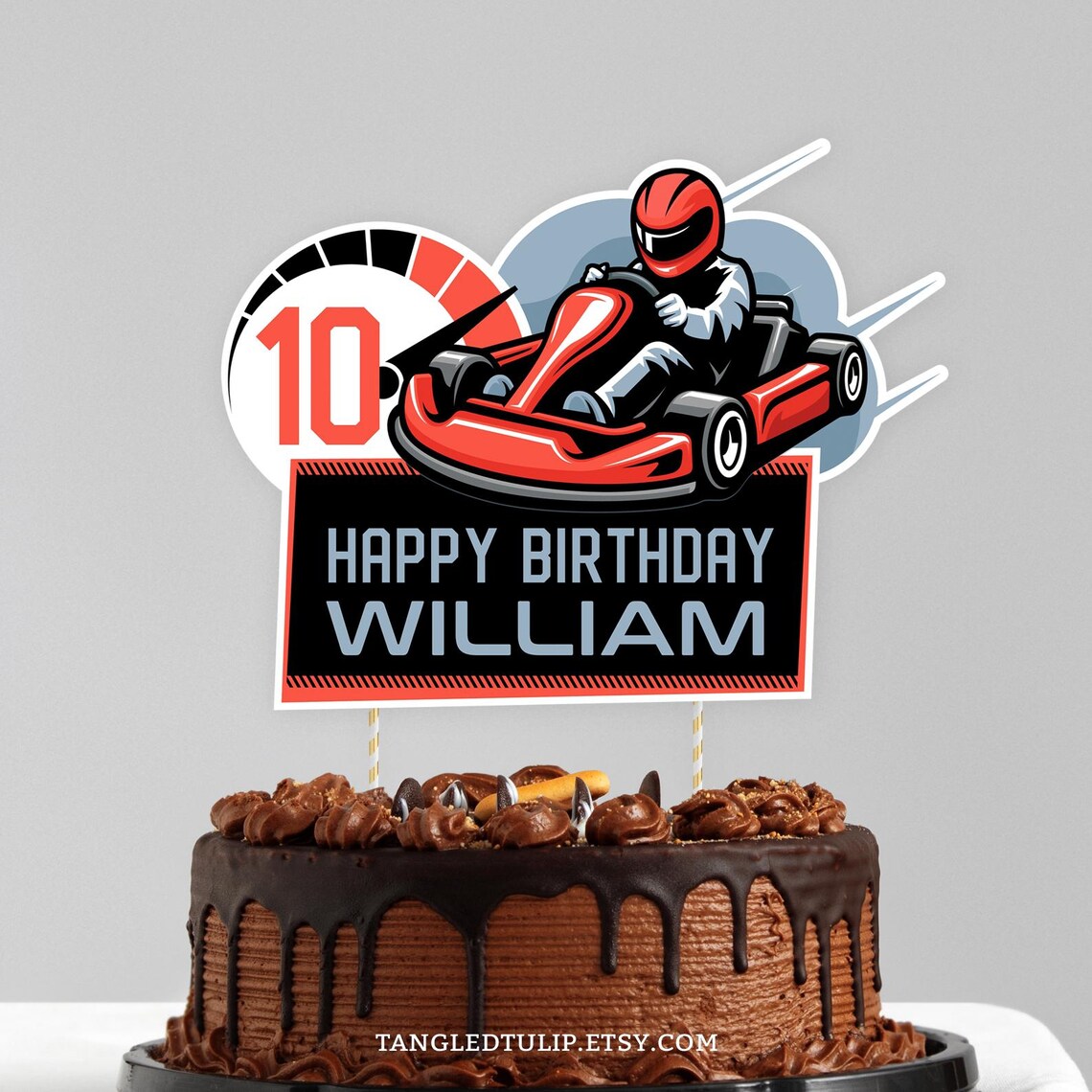 Go Kart Party Cake Topper | Custom Name & Age Birthday Cake Topper ...