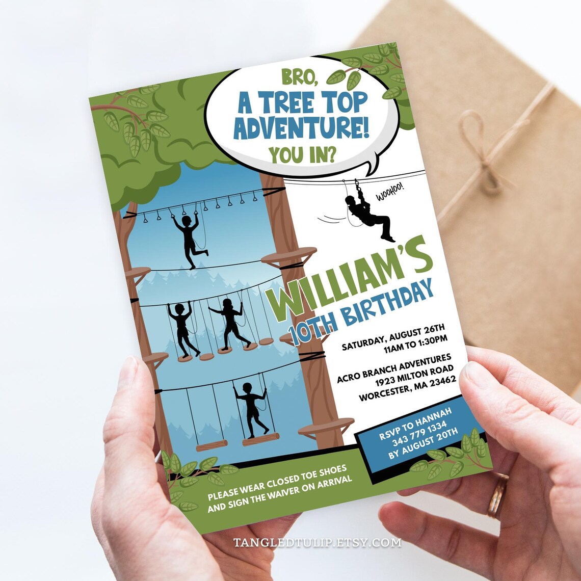 Rope Course Birthday Invitation | Boy Zipline Tree Top Adventure Party ...