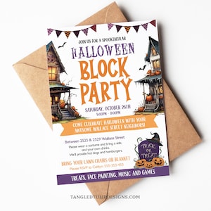 Editable Halloween Block Party Flyer Template, Neighborhood Potluck ...
