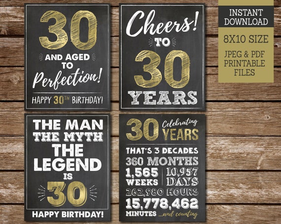 30 Aged to Perfection, PRINTABLE Cheers to 30 Years signs, Happy 30th ...