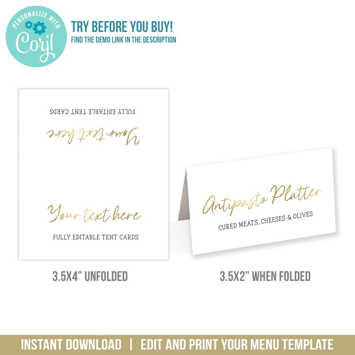 Editable Food Label Tent Cards Template, Buffet Dish Name Cards, Gold ...