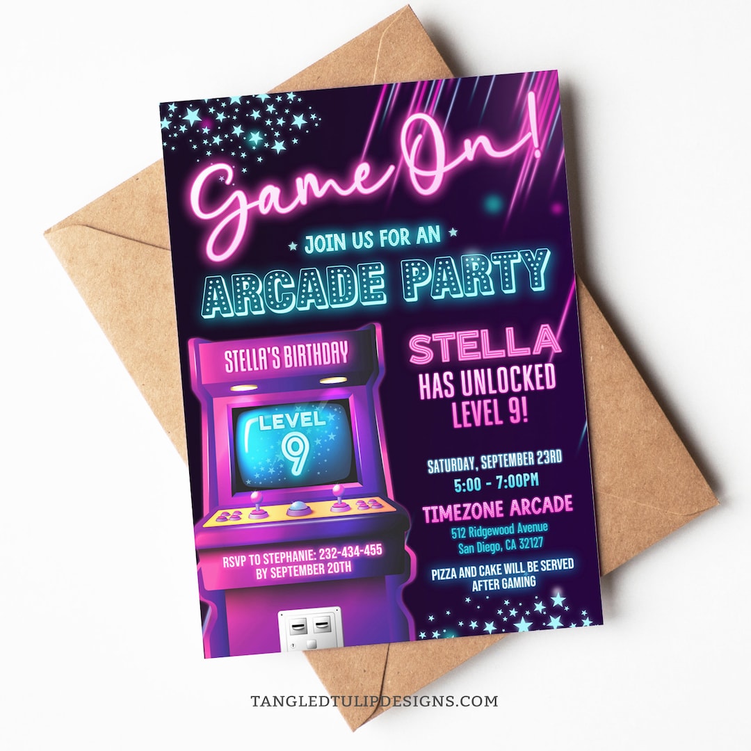 Arcade Birthday Invitation Template for Girls Arcade Game Party Invite ...