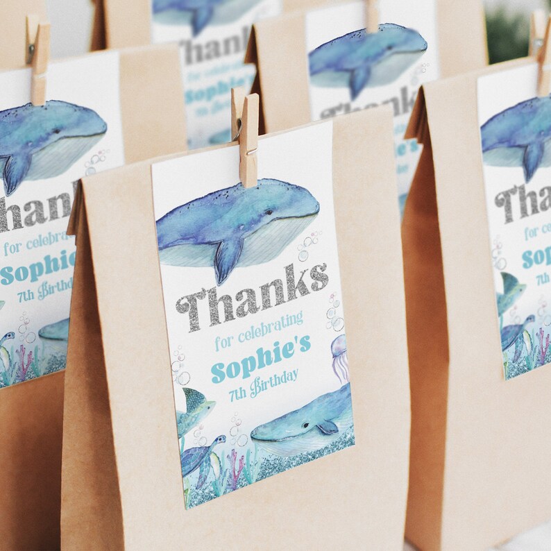 Whale Birthday Thank You Favor Tags | Under the Sea Party Favor Tag ...