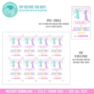 Jump Birthday Thank You Favor Tags | Jump Climb Play Party Favor Tag ...