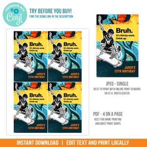 Skateboarding Party Capri Sun Label Template Skateboard Skeleton ...