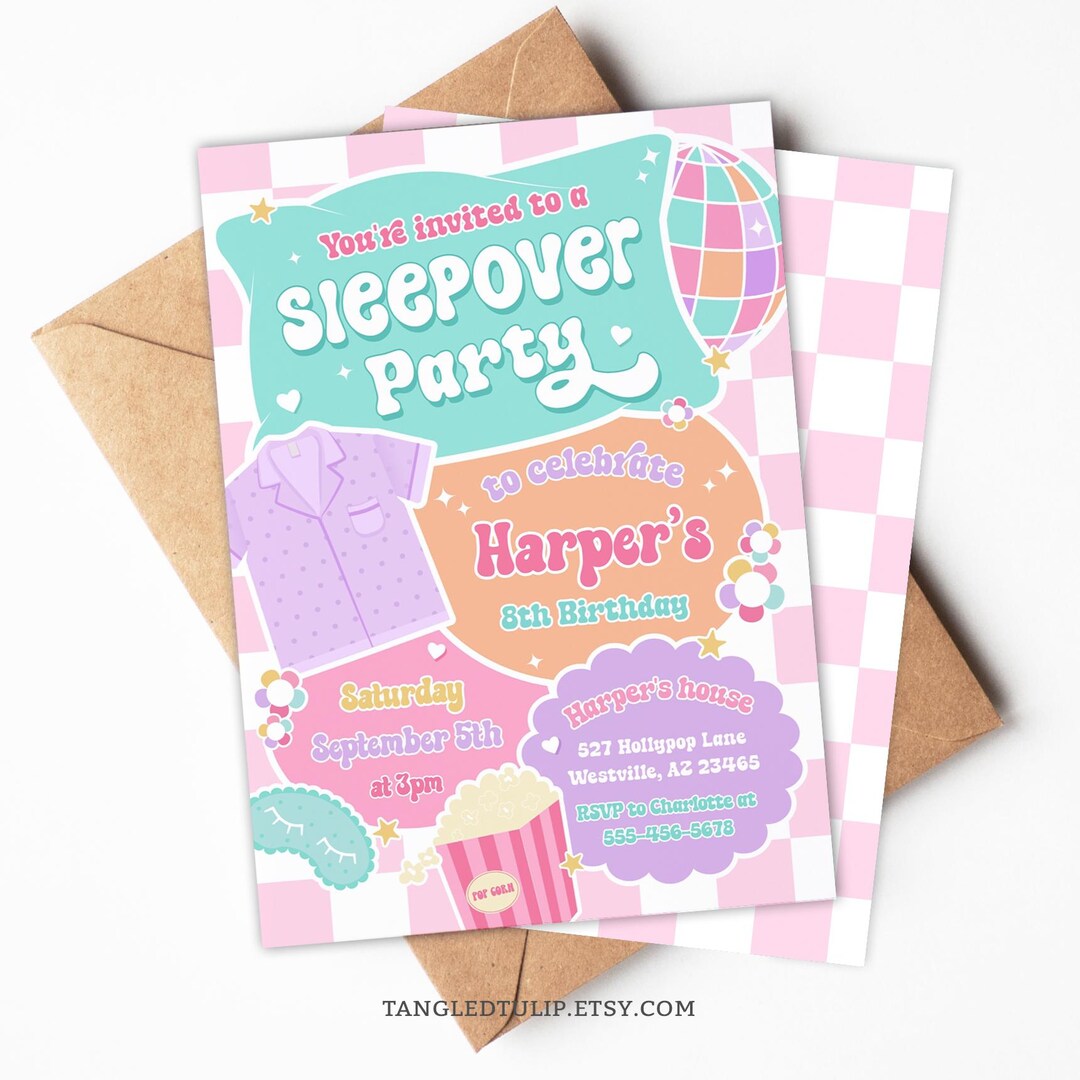 Sleepover Birthday Invitation | Groovy Girl Sleepover Pajama Birthday ...