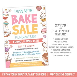 Bake Sale Flyer and Poster, Editable Spring Bake Sale Fundraiser ...