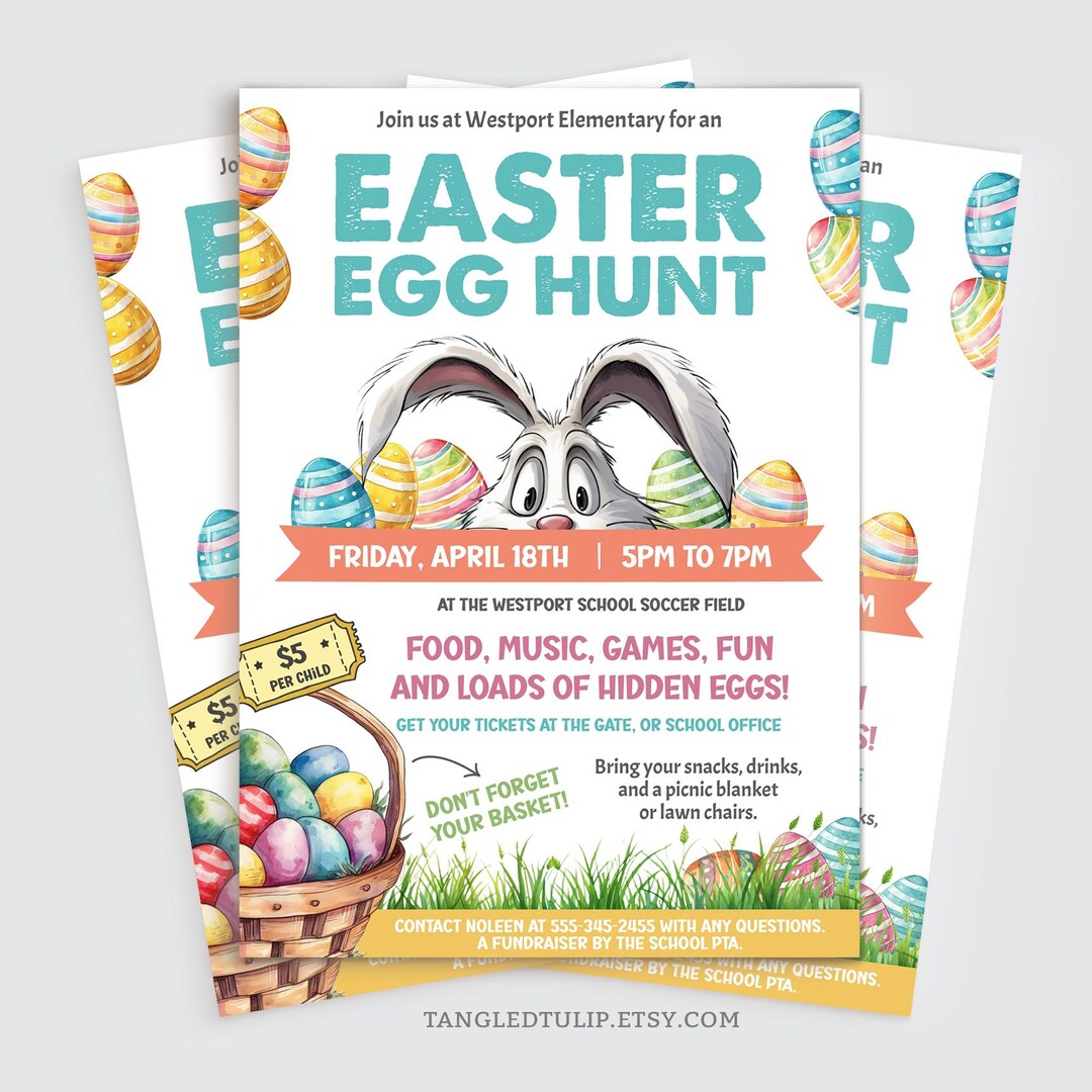 School Easter Egg Hunt Flyer | PTA School Fundraiser Event | Printable ...