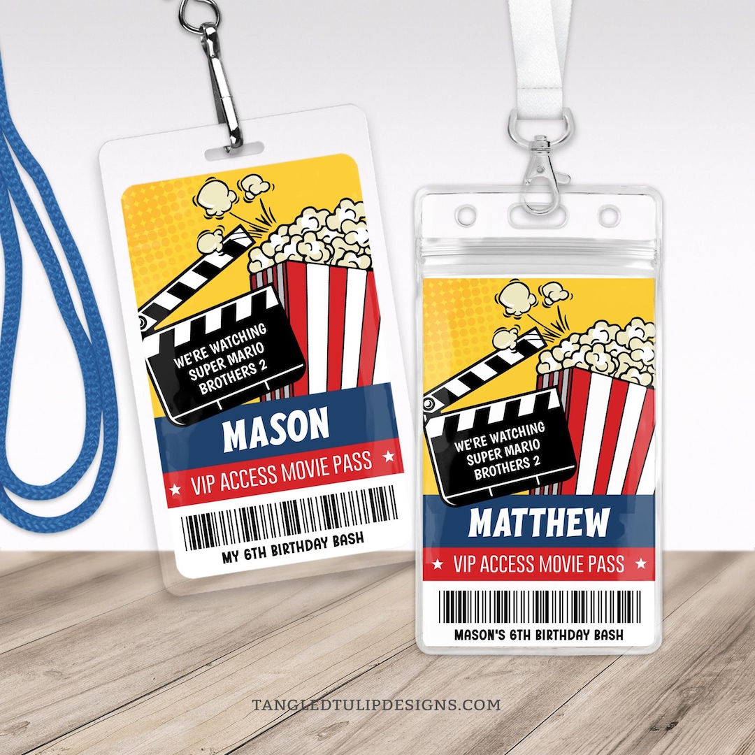 Editable Movie Party VIP Badges, VIP Movie Access Pass Tag, Boy Movie ...