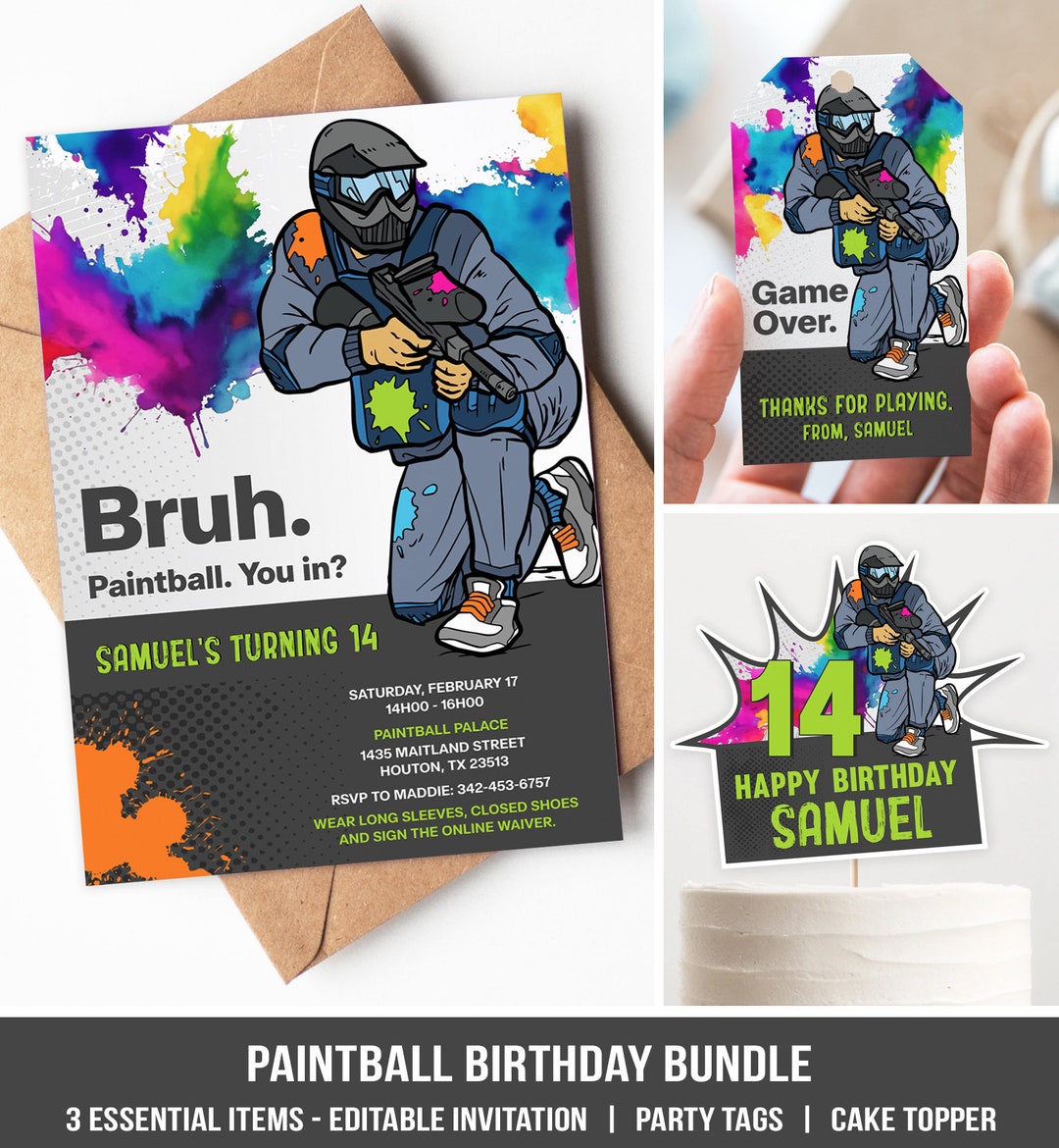 Editable Paintball Birthday Bundle, Boys Paintball Party Invitation ...