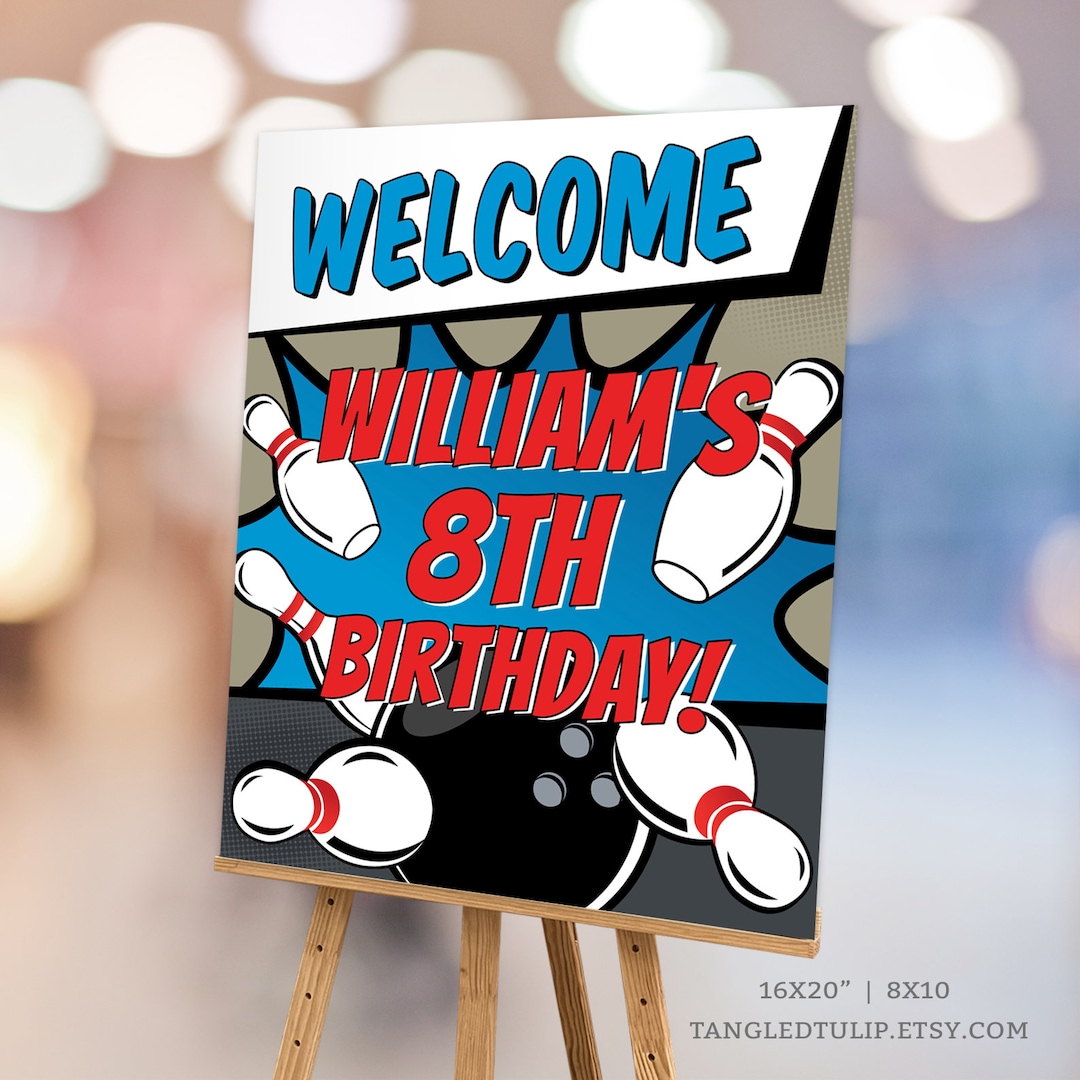 Editable Bowling Birthday Welcome Sign Boy Tenpin Bowl Party ...