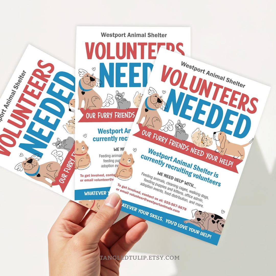 Editable Volunteer Recruitment Flyer, Animal Shelter Flyer, Animal ...