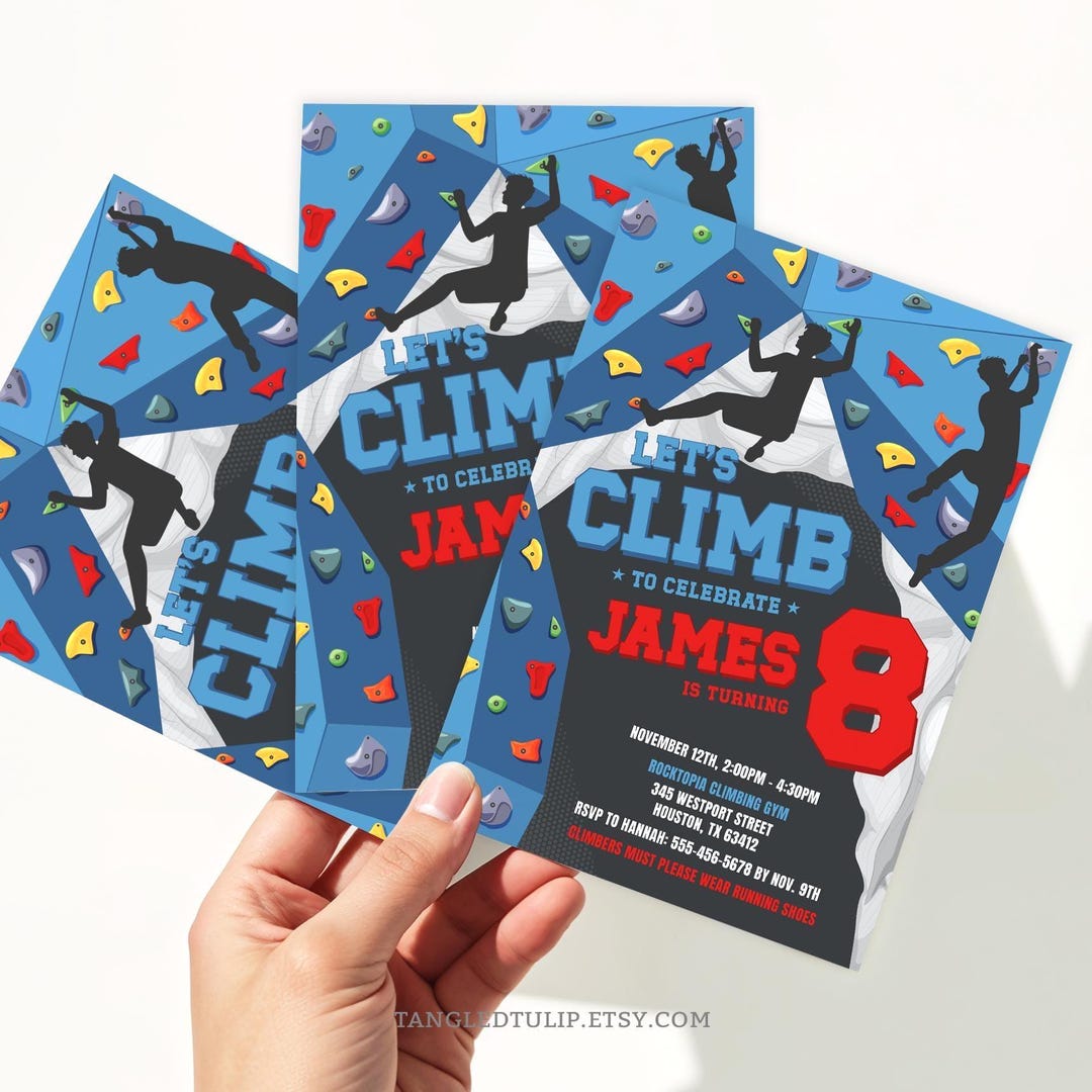 Rock Climbing Birthday Invitation | Boy Comic Climbing Birthday Party ...