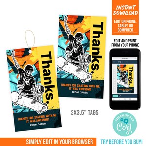 Skateboard Party Tags for a Boy Skateboarding Birthday. Editable ...