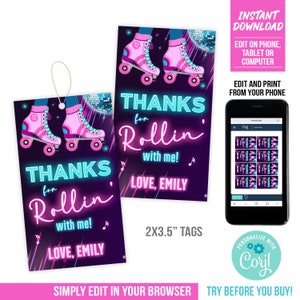 Roller Skating Party Tag Template, Girl Roller Skate Birthday Thank You ...