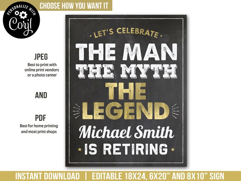 Legend Retirement Sign | Man Myth Legend Retirement Party Decoration ...