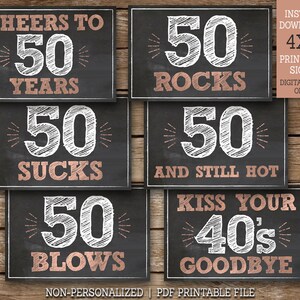 50th Birthday Signs, 50 Sucks, 50 Rocks, 50 and Still Hot, Cheers to 50 ...