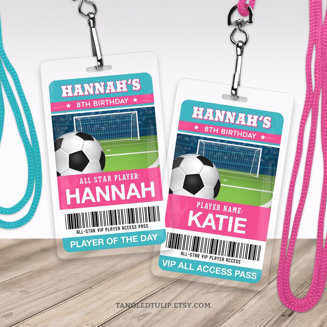 Editable Soccer Party ID Badge Template, Girl Soccer Player ID Badge ...