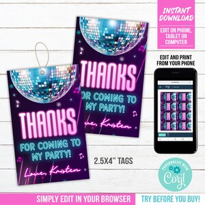Disco Party Gift Tags Neon Glow Dance Party Favor Tag Teen Girl ...