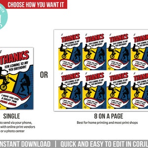 Editable Riding Birthday Thank You Tags BMX Biker Scooter Party Favor ...