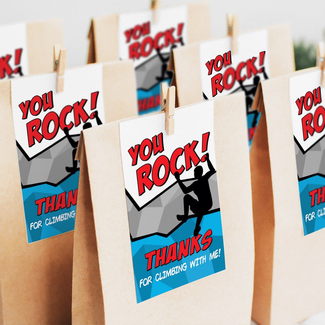 Climbing Birthday Thank You Favor Tags | You Rock Climbing Party Tags ...