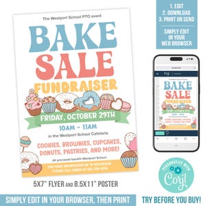 Bake Sale Flyer and Poster Template, Editable School Bake Sale ...