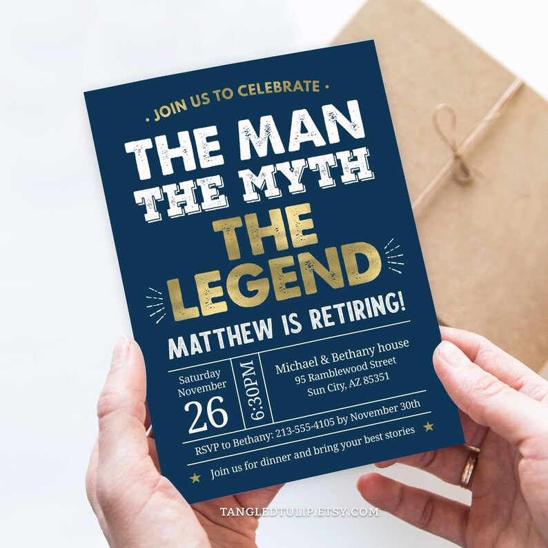 Editable Retirement Invitation, Man Myth Legend Retirement Party Invite ...
