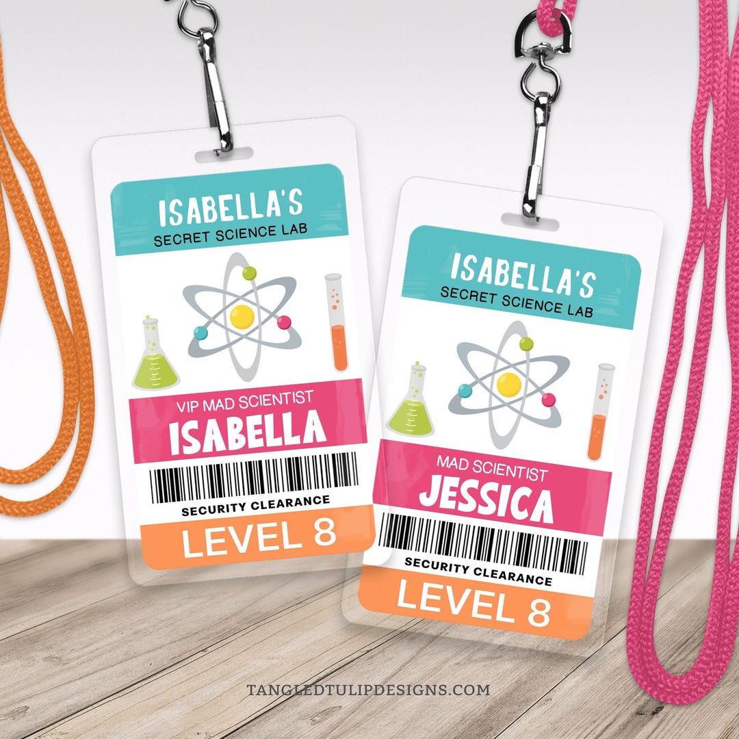 Editable Science Party ID Badge Template, Girl Mad Scientist Name Tag ...