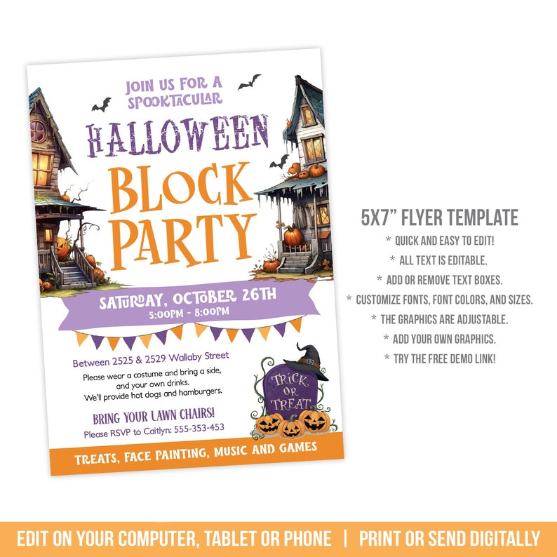 Halloween Block Party Invitation | Trick or Treat Neighborhood Party ...