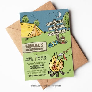Camping Invitation Template for a Campout Birthday Party. Editable ...