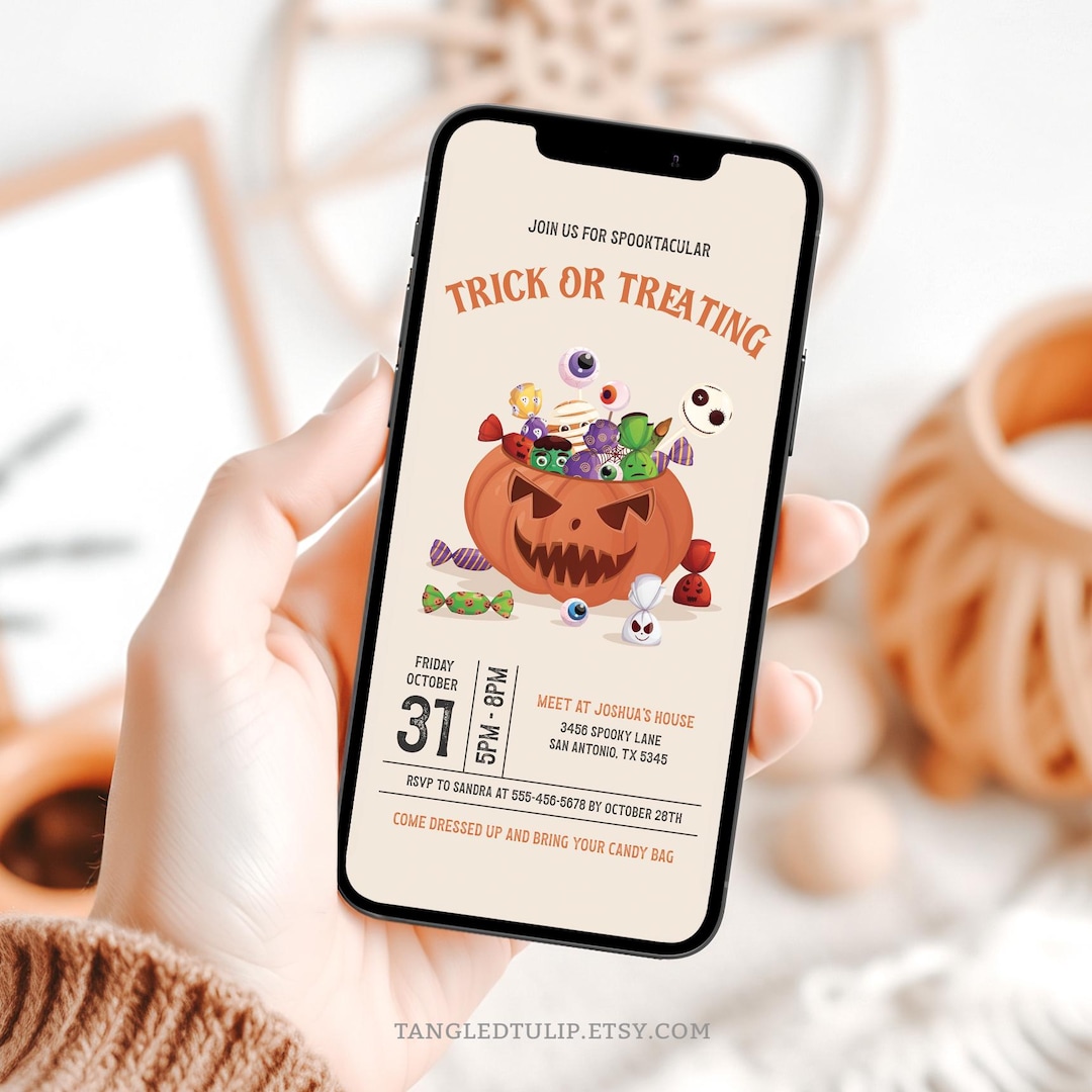 Editable Trick or Treat Digital Invite: Halloween Evite for Kids Trick ...