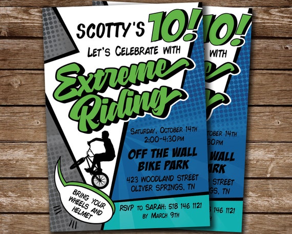 Biking BMX Party Invitation, Extreme Riding Invite, Scooter Skateboard ...