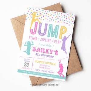 Jump Climb Zipline & Play Party Invitation, EDITABLE Girls Jump Party ...