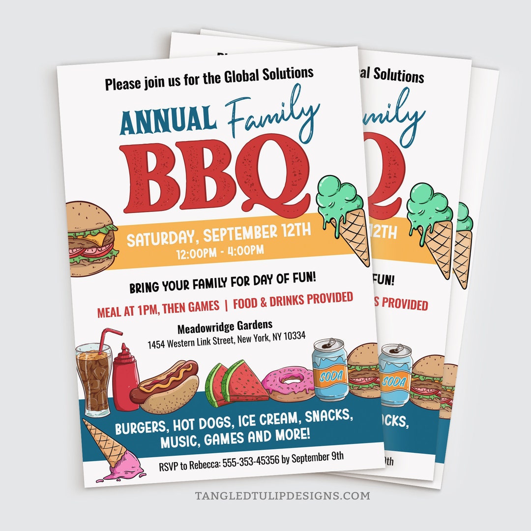 Company BBQ Invitation | Annual Staff Family BBQ Event | Printable ...