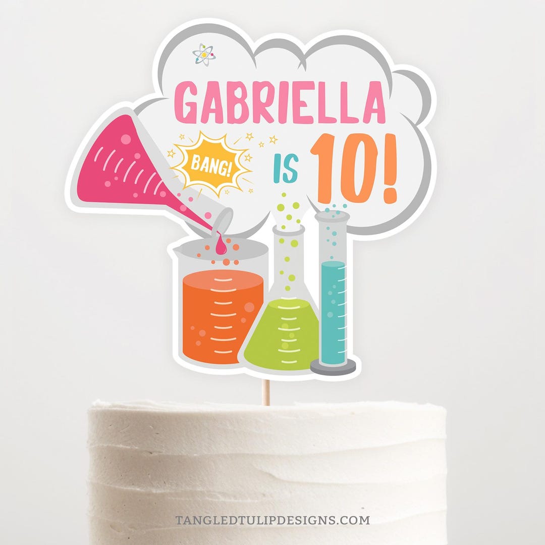 Editable Science Birthday Cake Topper, Printable Girl Science Cake ...