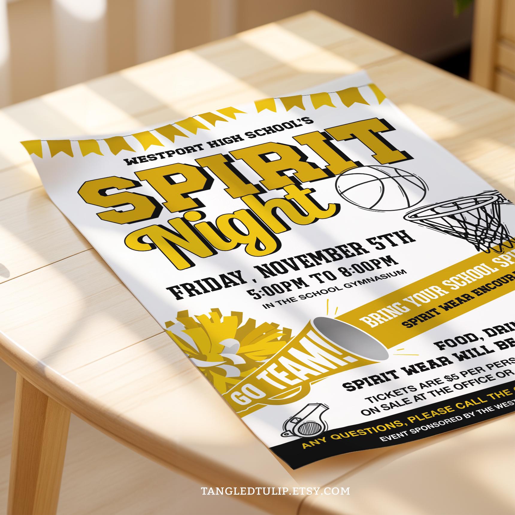 School Spirit Night Flyer | Basketball Pep Rally School Event Poster ...