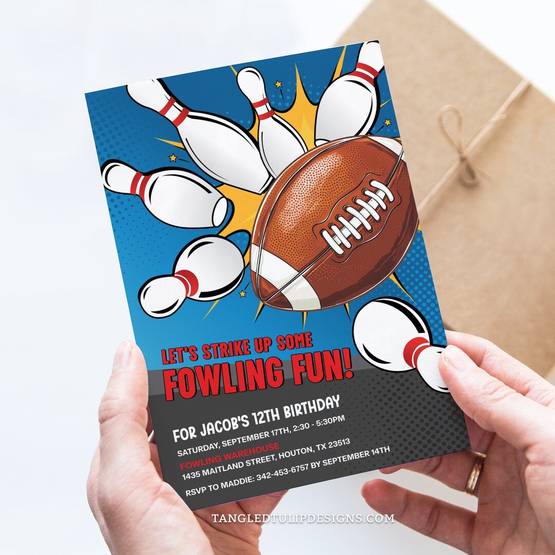 Fowling Birthday Invitation | Boy Football Bowling Fowling Birthday ...