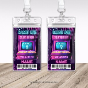 Arcade Party VIP Badge | Glow Arcade Birthday Name Badge | Editable ...