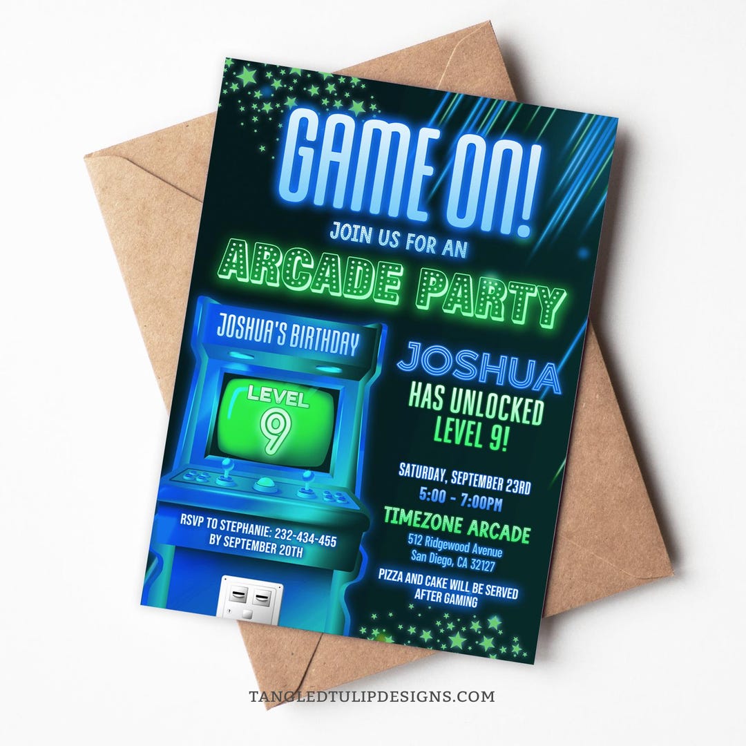 Arcade Birthday Invitation, Editable Arcade Party Invite for Boys ...