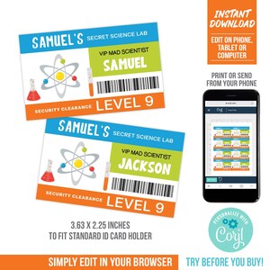 Editable Science Party ID Badge Template, Mad Scientist ID Badge, Mad ...
