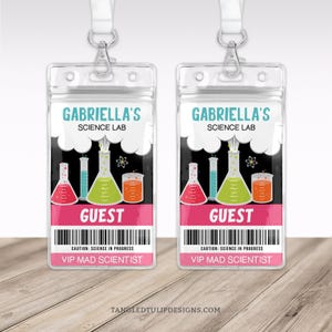 Science Birthday ID Badge, VIP Mad Scientist Badge Lanyard, Girl ...