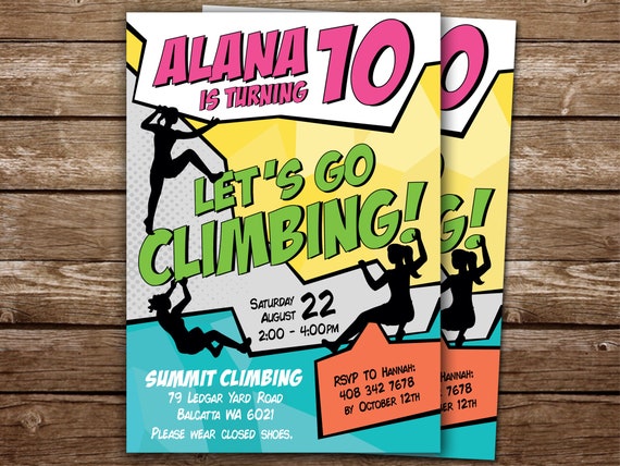 Climbing Birthday Invitation for Girls, Rock Climbing Party Invite ...