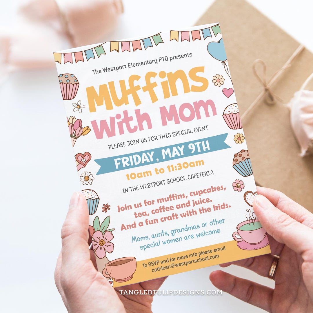 Muffins With Mom Invitation Flyer, Editable School Mother's Day ...