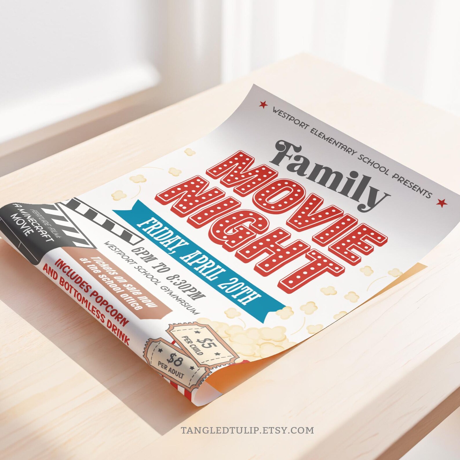 Family Movie Night Flyer | School & Community Fundraiser Event Poster ...