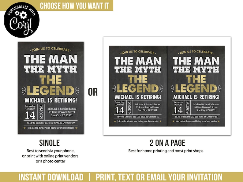 Legend Retirement Invitation | Man Myth Legend Retirement Party Invite ...