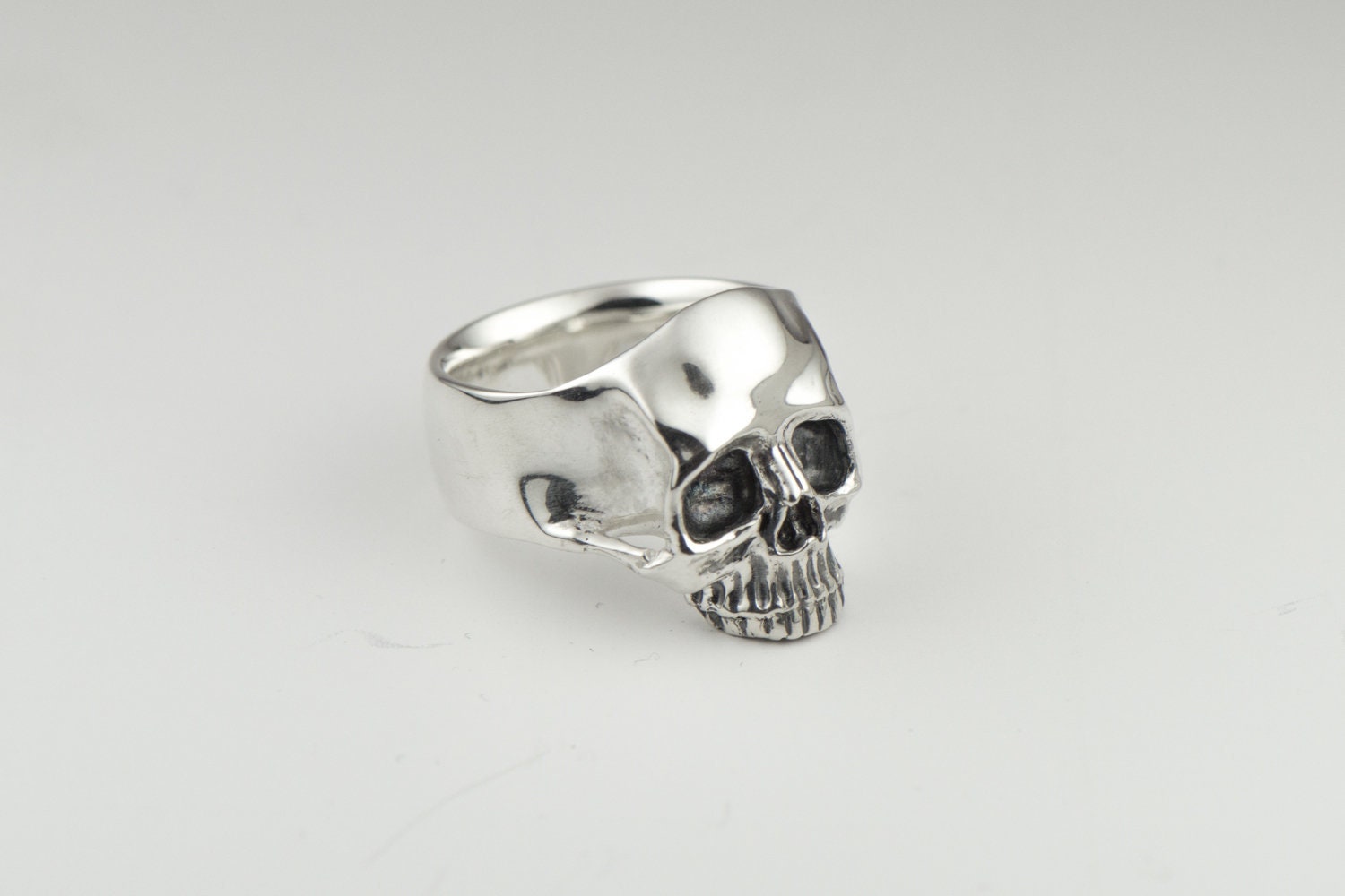 Compact Size Skull Ring. Half Skull Ring Band. Sterling Skull Band for ...