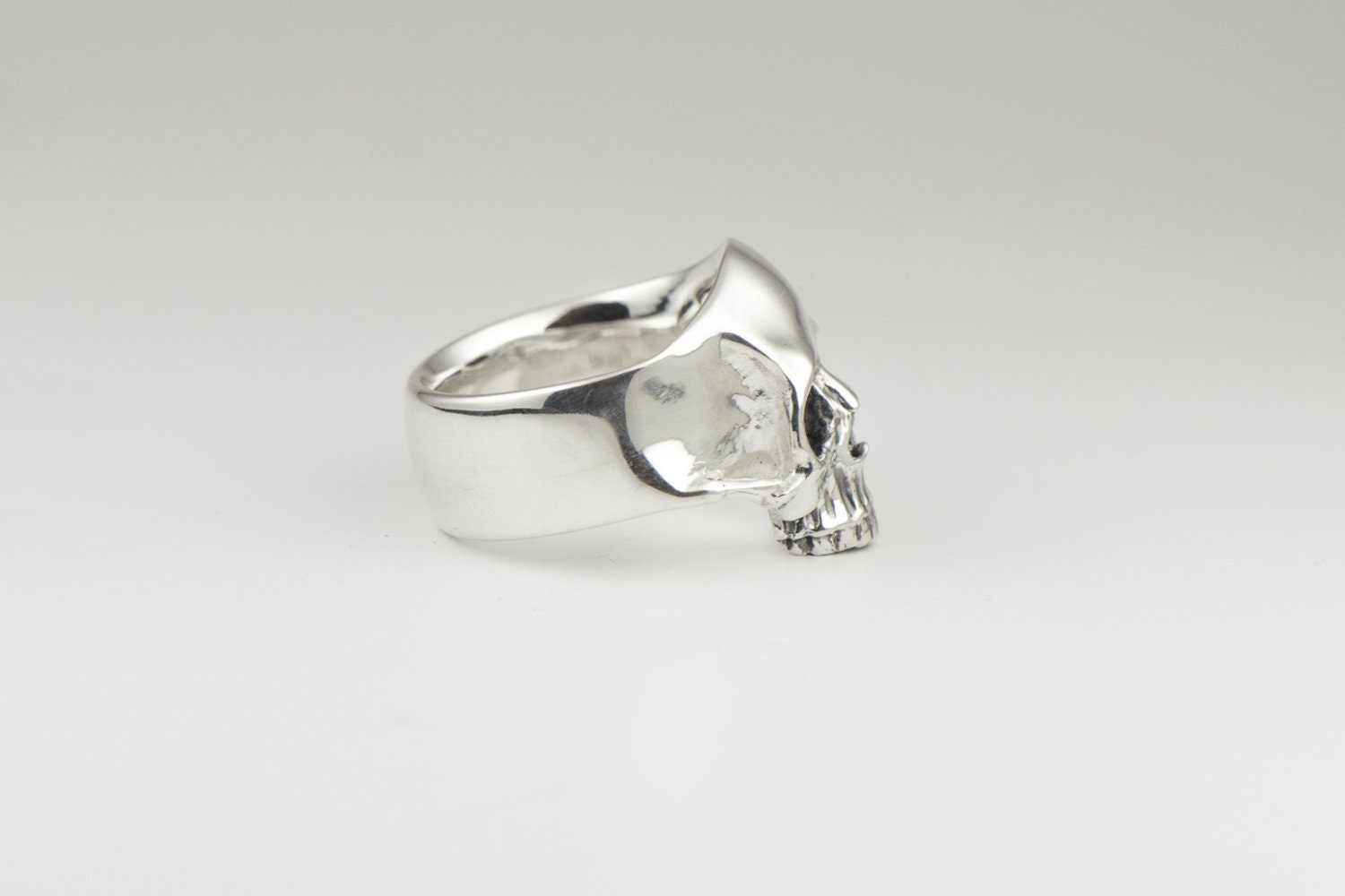 Compact Size Skull Ring. Half Skull Ring Band. Sterling Skull Band for ...