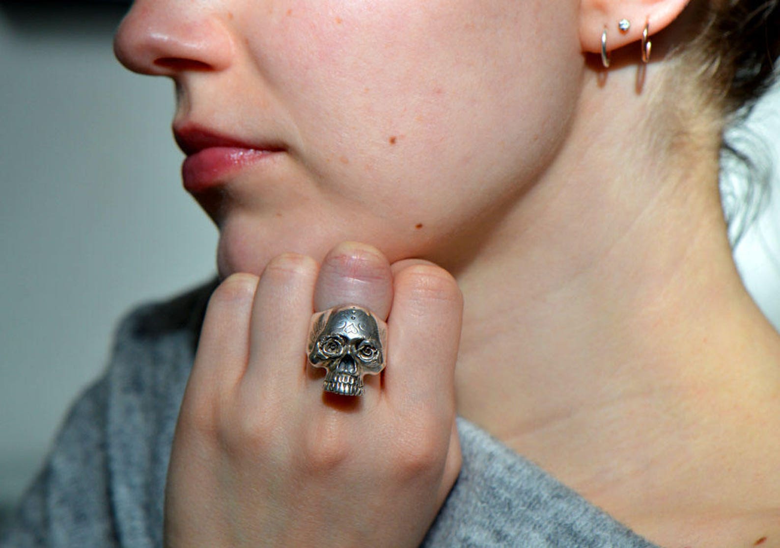 Sterling sugar skull ring with calavera design for Day of the | Etsy