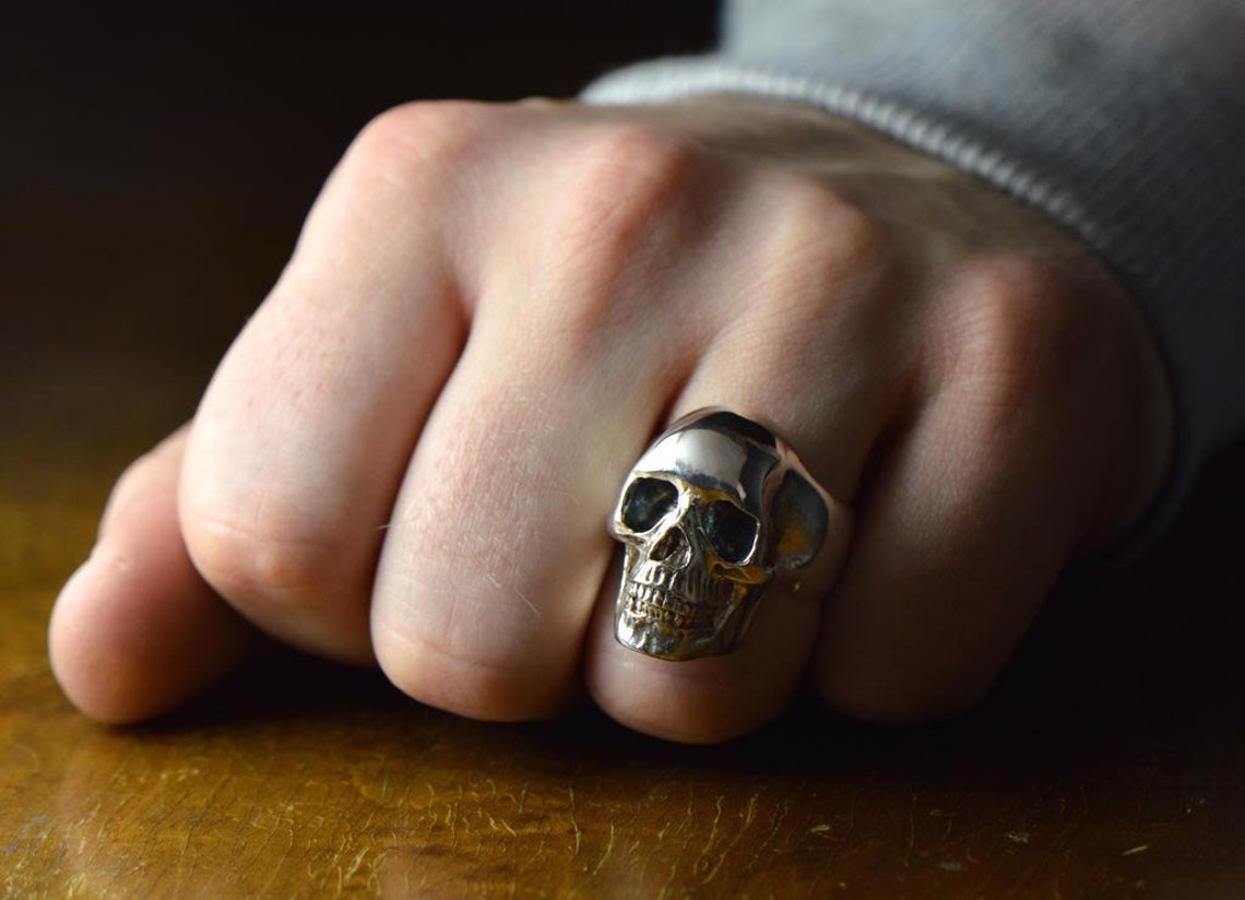 Sterling silver skull ring. Full skull ring for men. Sterling | Etsy